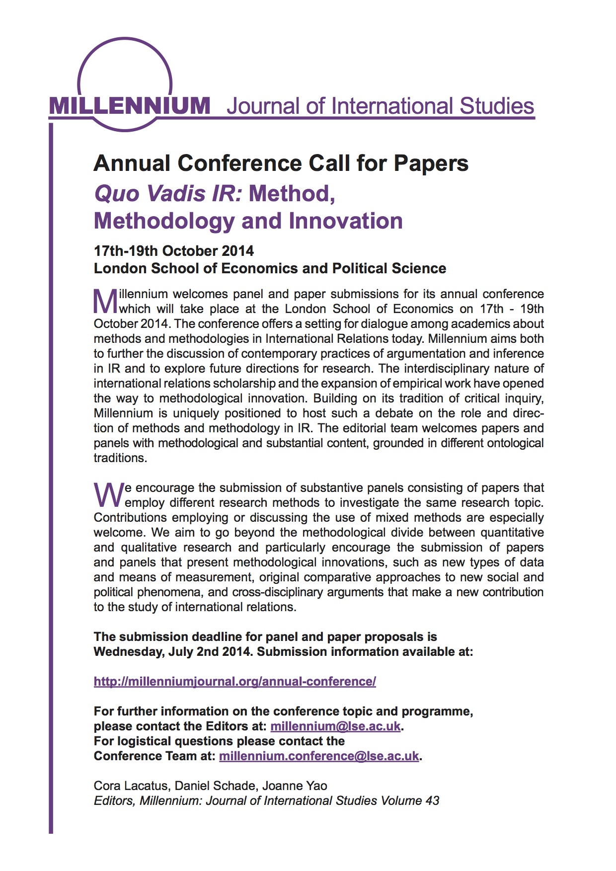 Apply to our annual conference – Millennium: Journal of International ...